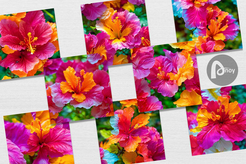 Digital Paper Hibiscus Flower Pattern - So Fontsy