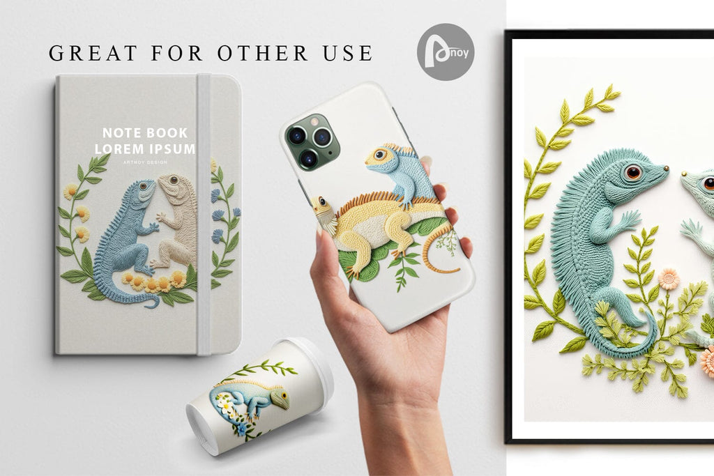 Digital Paper Iguana Embroidery - So Fontsy