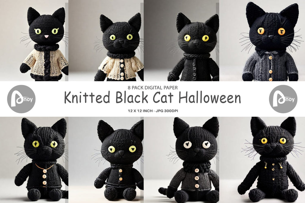 Digital Paper Knitted Black Cat - So Fontsy