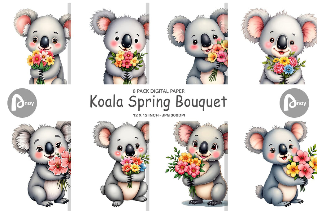 Digital Paper Koala Spring Bouquet - So Fontsy