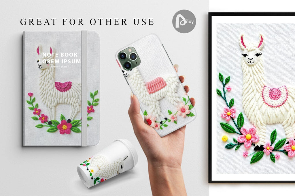 Digital Paper Llama Embroidery - So Fontsy