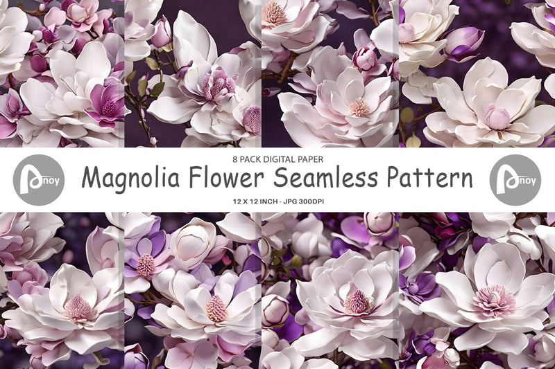 Digital Paper Magnolia Flower Pattern - So Fontsy