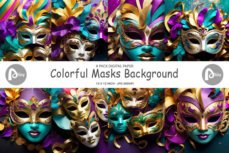 Digital Paper Mardi Gras Masks - So Fontsy