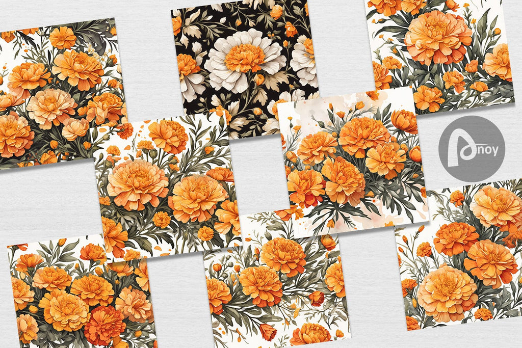 Digital Paper Marigold Pattern - So Fontsy