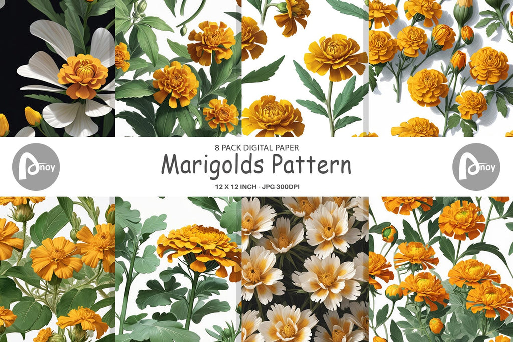 Digital Paper Marigolds Pattern - So Fontsy