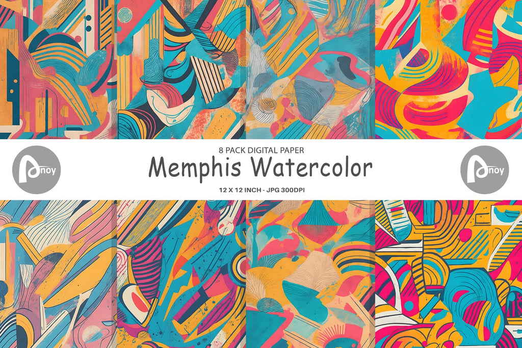 Digital Paper Memphis Watercolor - So Fontsy