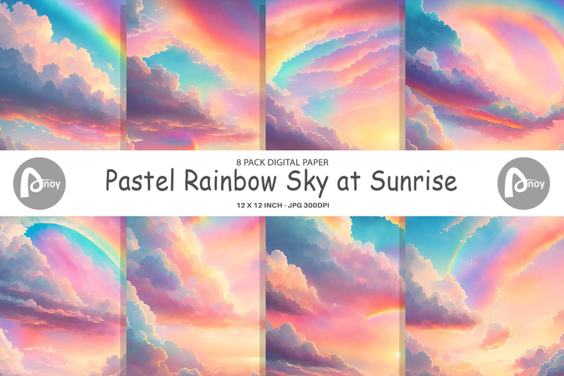 Digital paper Pastel Rainbow Sky at Sunrise - So Fontsy