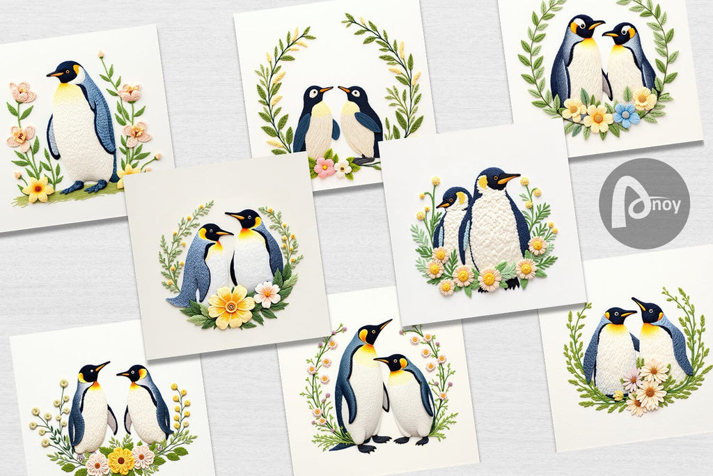 Digital Paper Penguin Embroidery - So Fontsy
