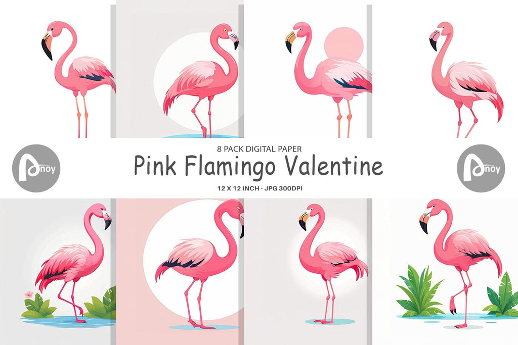 Digital Paper Pink Flamingo Valentine - So Fontsy