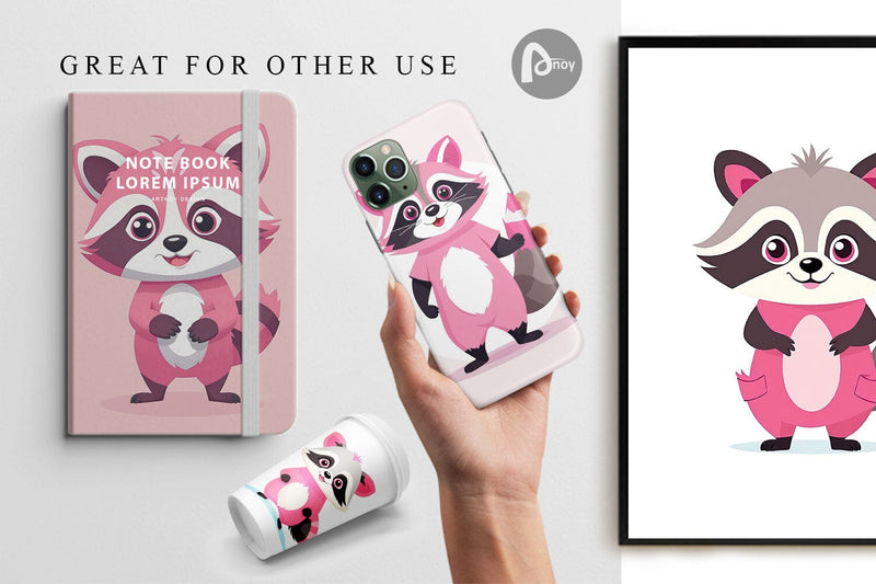 Digital Paper Pink Raccoon Valentine - So Fontsy