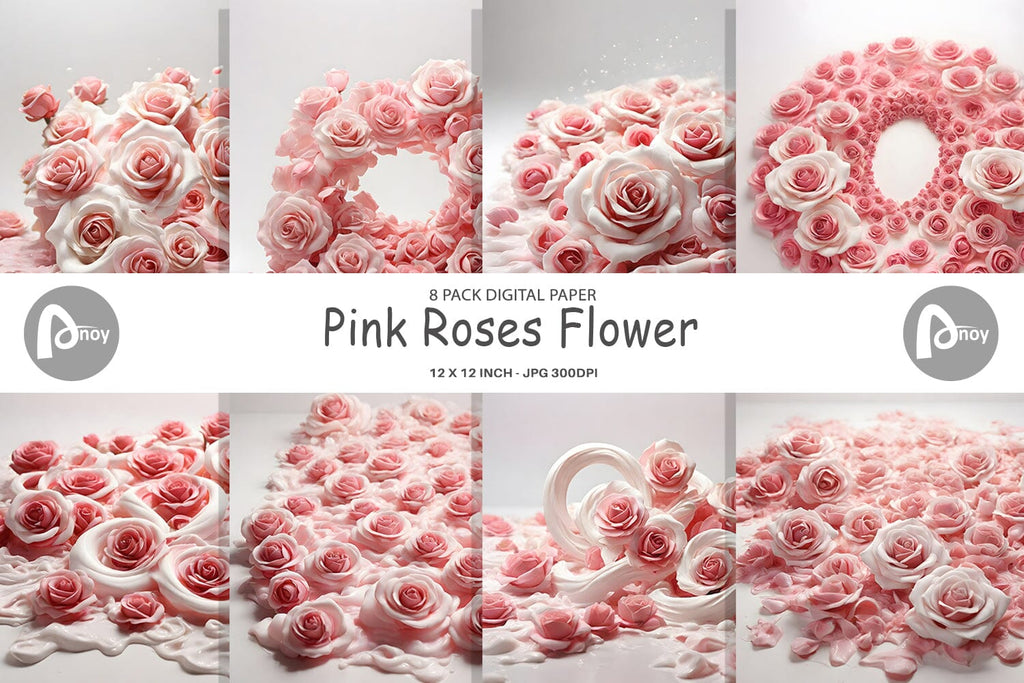 Digital Paper Pink Roses Flower - So Fontsy