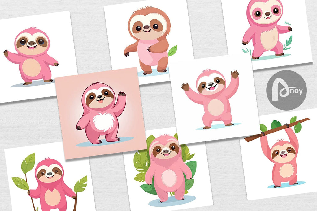 Digital Paper Pink Sloth Valentine - So Fontsy