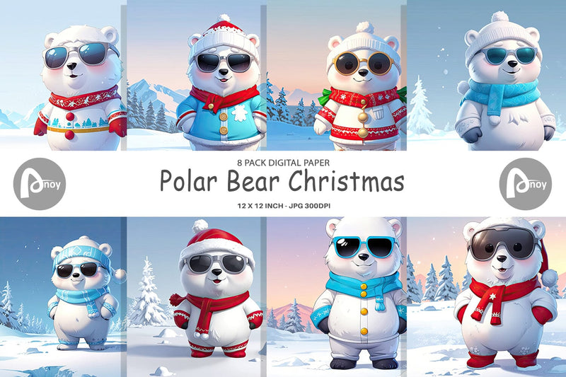 Digital Paper Polar Bear Christmas - So Fontsy