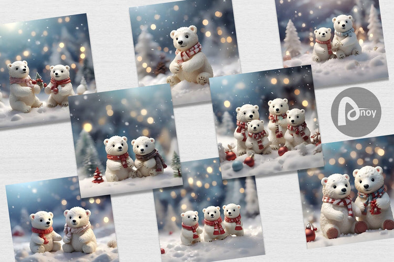 Digital Paper Polar Bears Christmas - So Fontsy