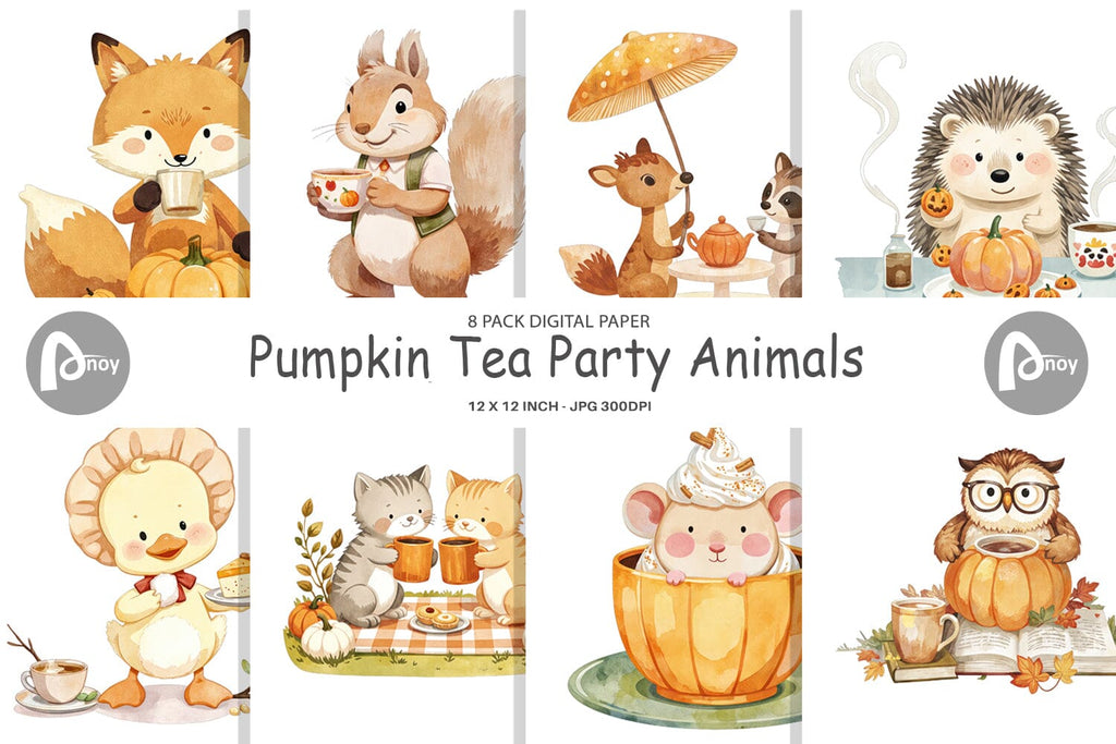 Digital Paper Pumpkin Tea Animals - So Fontsy