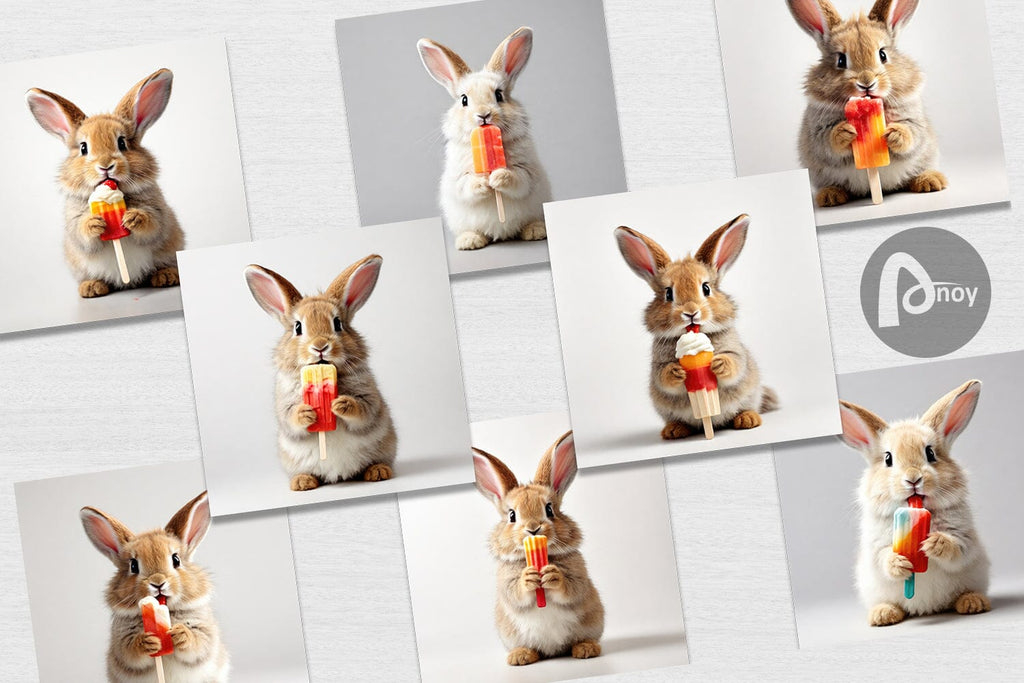 Digital Paper Rabbit Eating Ice Cream - So Fontsy