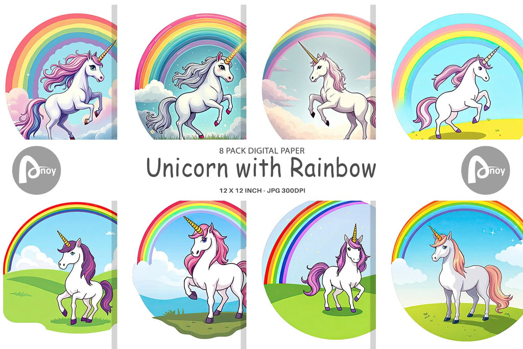 Digital Paper Rainbow Unicorn - So Fontsy