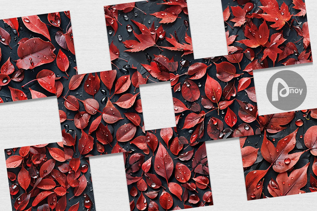 Digital Paper Red Leaves Pattern - So Fontsy