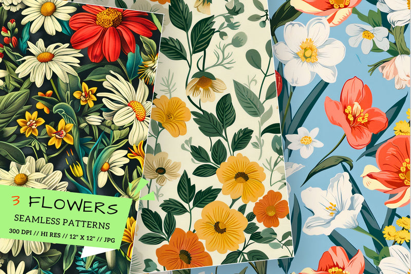 Digital Paper Retro Floral Garden: Vintage-Inspired Spring Flowers ...