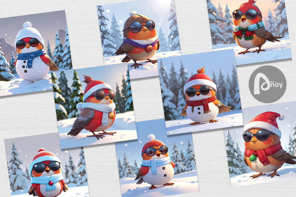 Digital Paper Robin Bird Christmas - So Fontsy