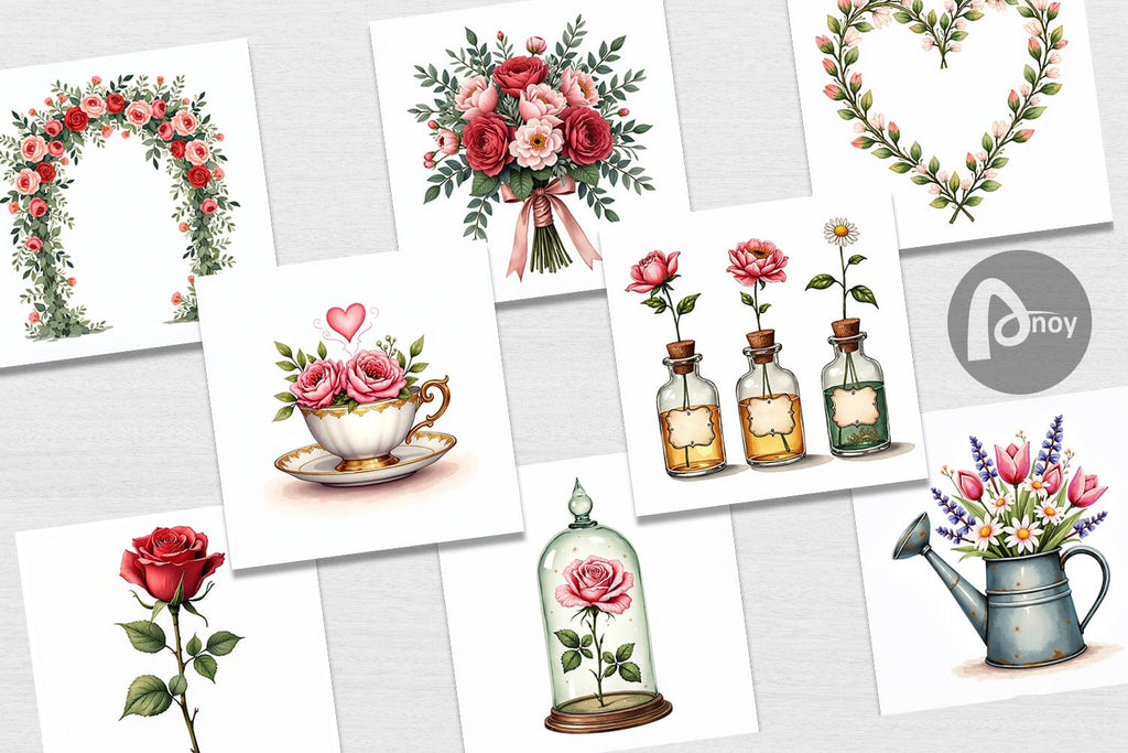 Digital Paper Romantic Blooms Vintage Floral Valentine - So Fontsy
