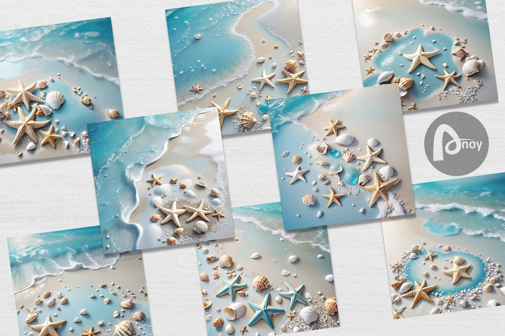 Digital Paper Sandy Beach and Seashells - So Fontsy