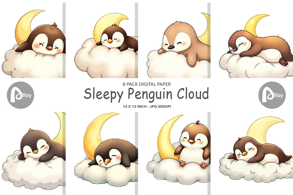 Digital Paper Sleepy Penguin Cloud - So Fontsy