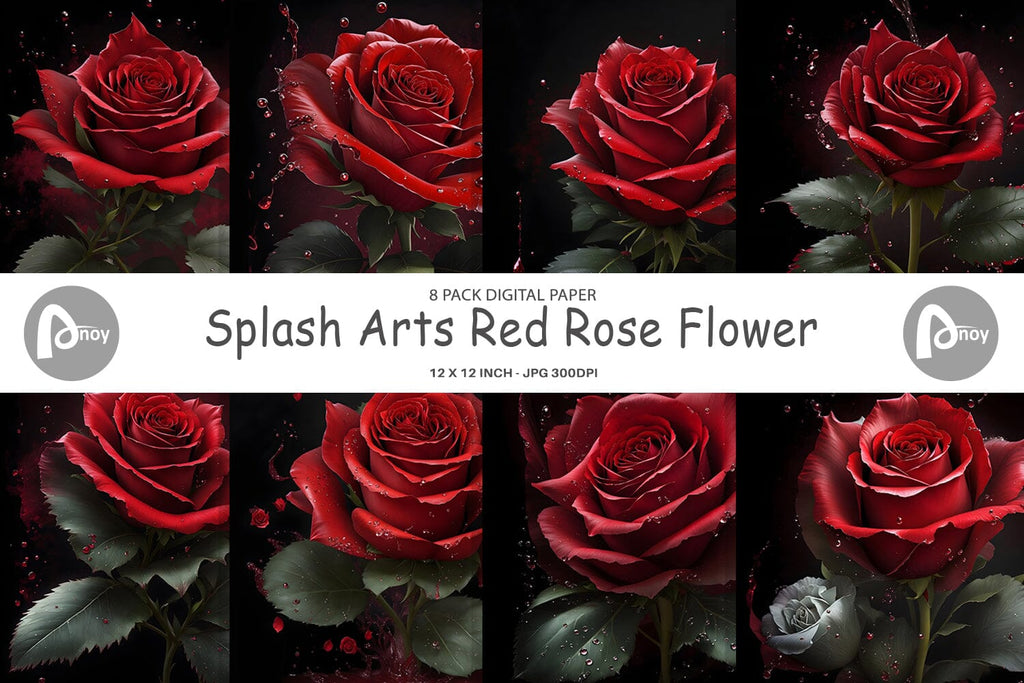 Digital Paper Splash Red Rose Flower - So Fontsy