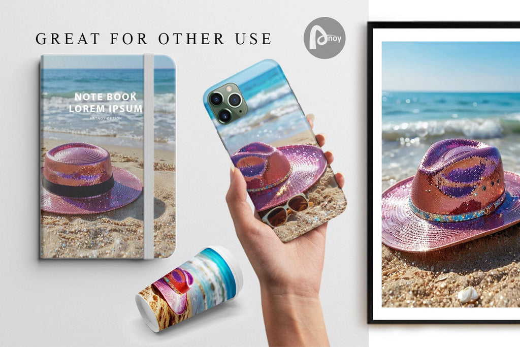 Digital Paper Straw Hats on Sand Beach - So Fontsy