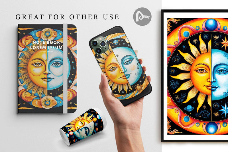 Digital Paper Sun and Moon Surrealism - So Fontsy