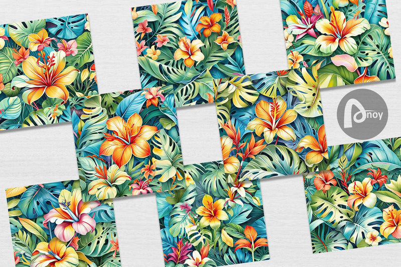 Digital Paper Tropical Flowers Pattern - So Fontsy