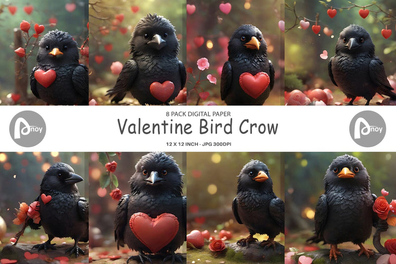 Digital Paper Valentine Bird Crow - So Fontsy