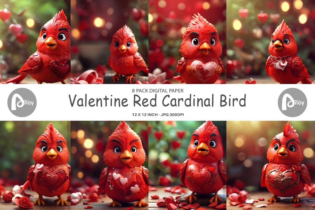 Digital Paper Valentine Cardinal Bird - So Fontsy