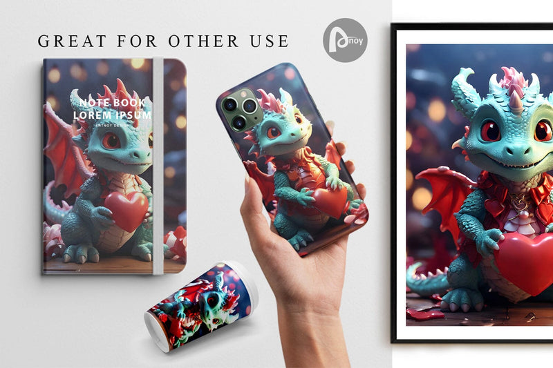 Digital Paper Valentine Cute Dragon - So Fontsy