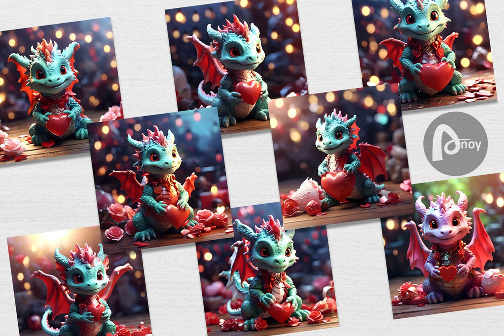 Digital Paper Valentine Cute Dragon - So Fontsy