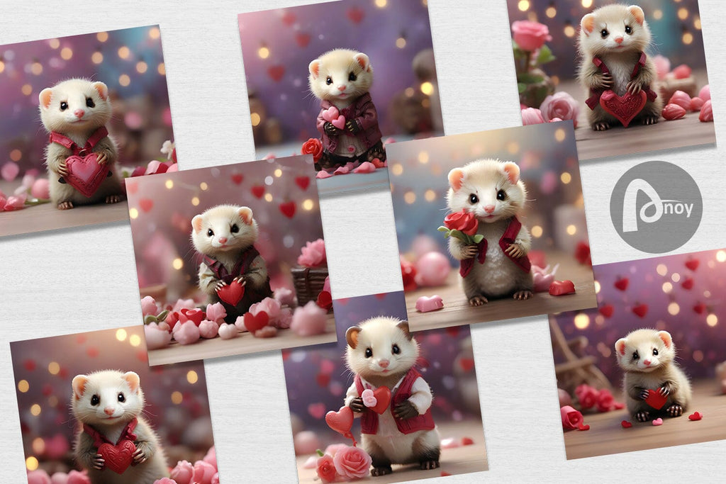 Digital Paper Valentine Cute Ferret - So Fontsy
