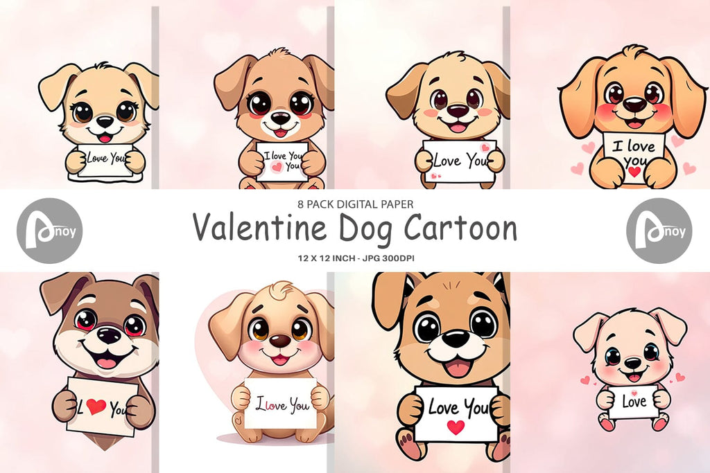 Digital paper Valentine Dog Cartoon - So Fontsy