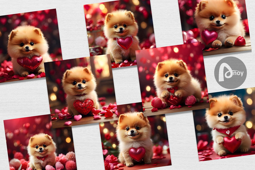 Digital Paper Valentine Dog Pomeranian - So Fontsy