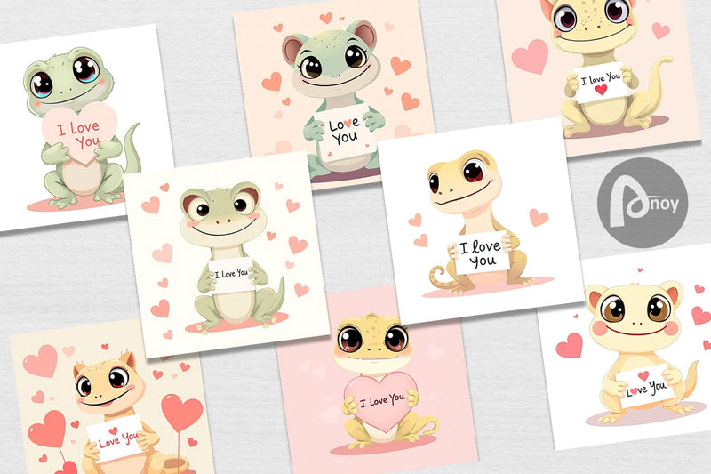 Digital paper Valentine Gecko Cartoon - So Fontsy