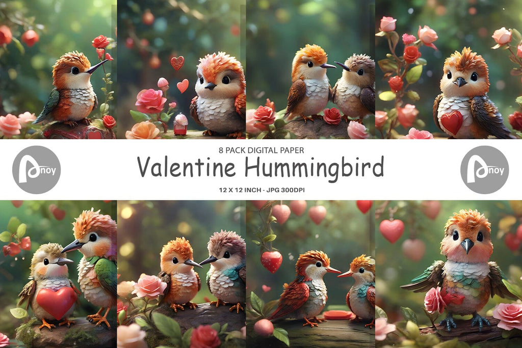 Digital Paper Valentine Hummingbird - So Fontsy