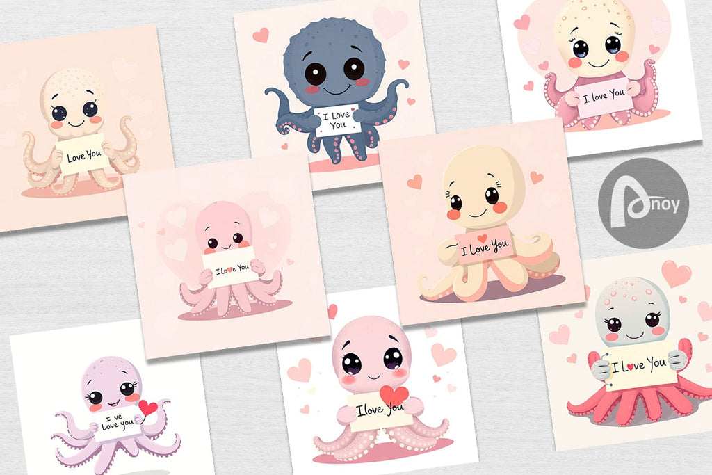 Digital paper Valentine Octopus Cartoon - So Fontsy