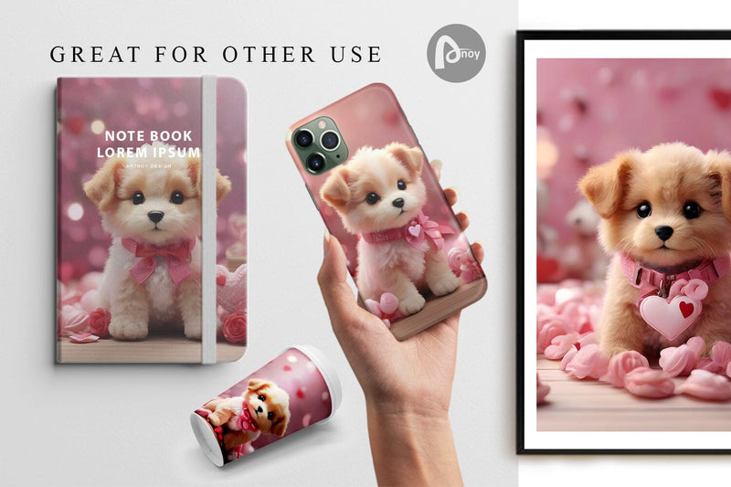 Digital Paper Valentine Puppy - So Fontsy