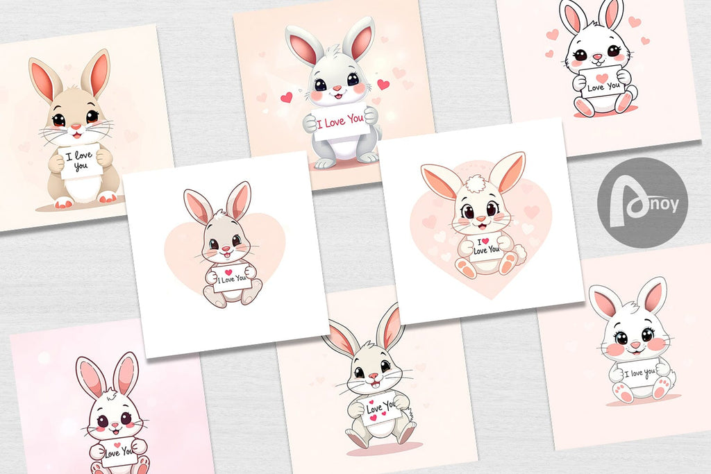 Digital paper Valentine Rabbit Cartoon - So Fontsy