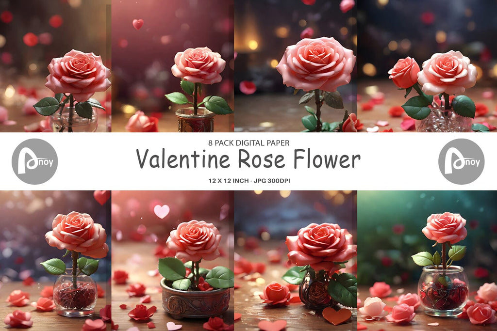 Digital Paper Valentine Rose Flower - So Fontsy