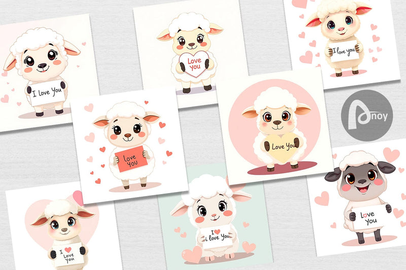 Digital paper Valentine Sheep Cartoon - So Fontsy