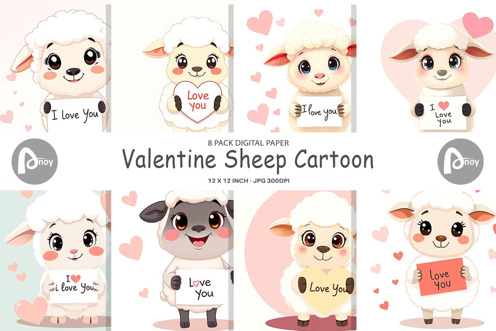 Digital paper Valentine Sheep Cartoon - So Fontsy