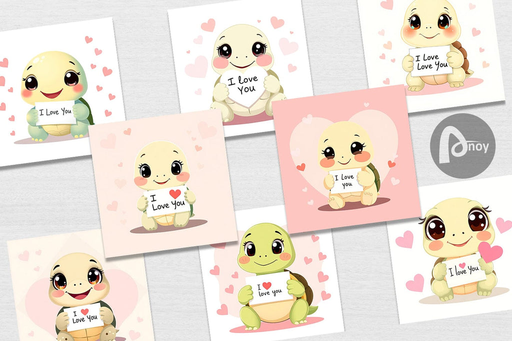 Digital paper Valentine Turtle Cartoon - So Fontsy