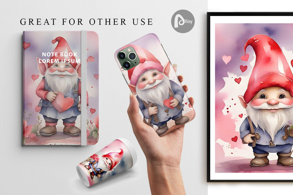 Digital Paper Valentine Watercolor Gnome - So Fontsy