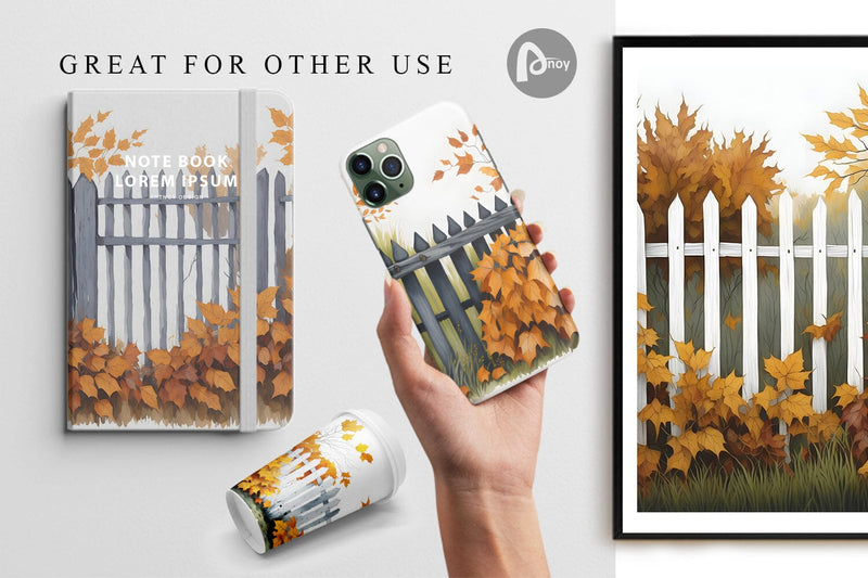 Digital paper Watercolor Autumn Fence - So Fontsy