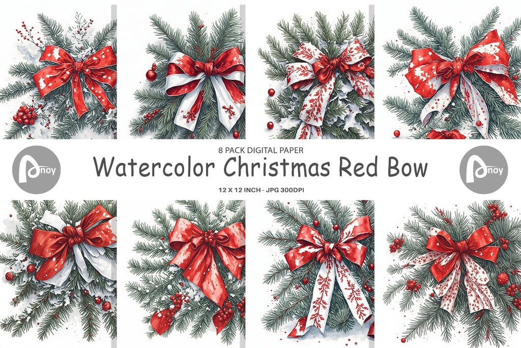 Digital paper Watercolor Christmas Bow - So Fontsy